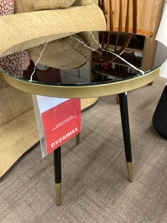 TRI-LEG SIDE TABLE W/TEMPERED GLASS TOP BLACK & GOLD – Consigners ...